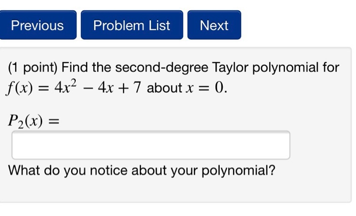 Solved Previous Problem List Next (1 point) Find the | Chegg.com
