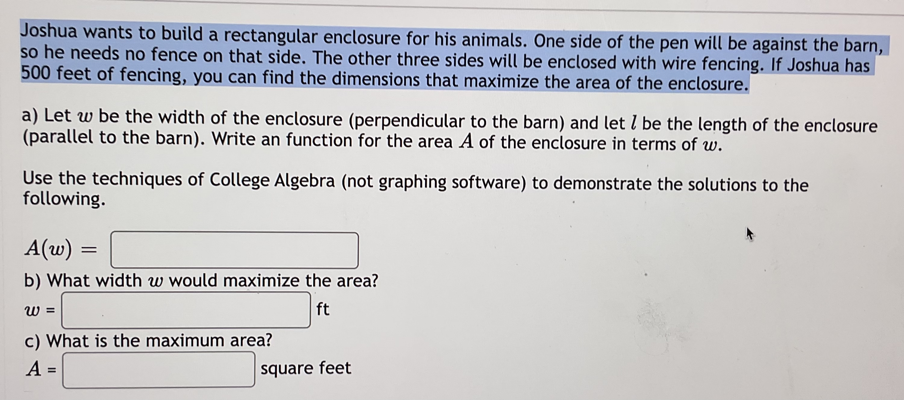 Solved Joshua wants to build a rectangular enclosure for his | Chegg.com