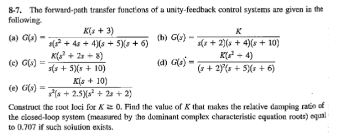 Solved 8 7 The Forward Path Transfer Functions Of A 