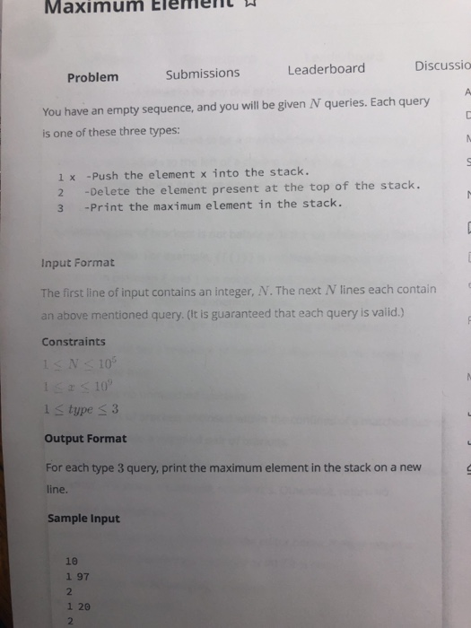 Solved Maximum Element H Leaderboard Discussio Problem | Chegg.com