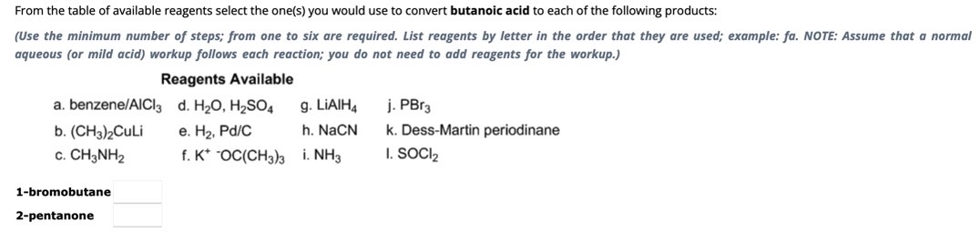 Solved From the table of available reagents select the | Chegg.com