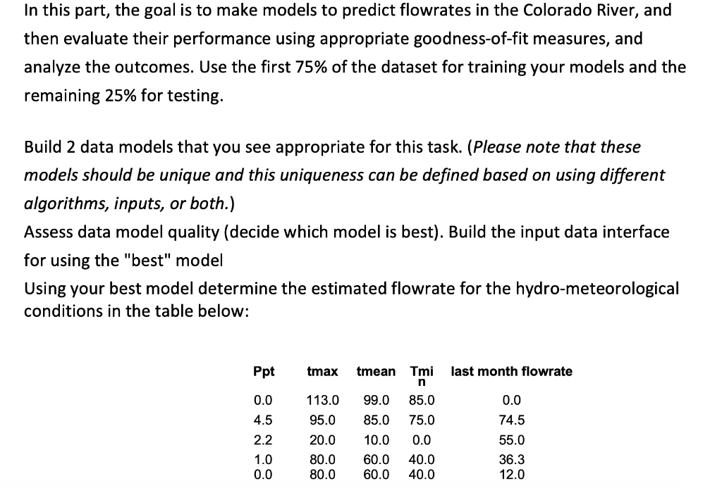 In this part, the goal is to make models to predict | Chegg.com