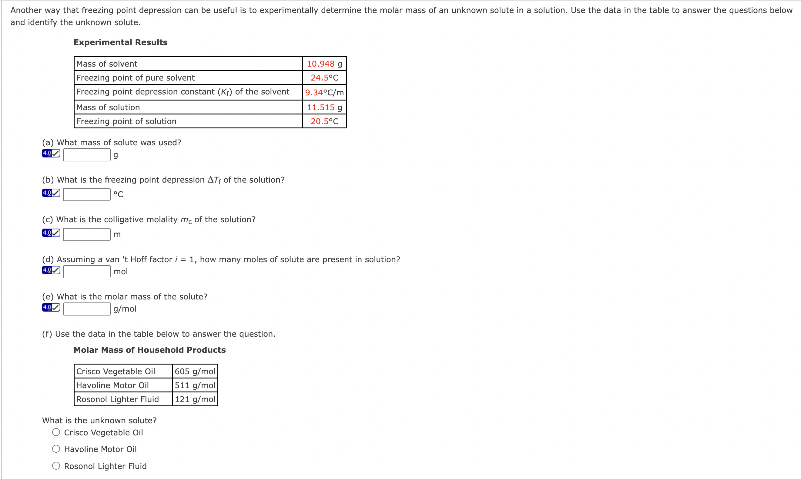 Solved and identify the unknown solute.Experimental | Chegg.com