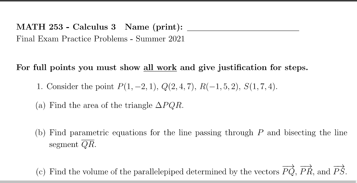 Solved MATH 253 - Calculus 3 Name (print): Final Exam | Chegg.com