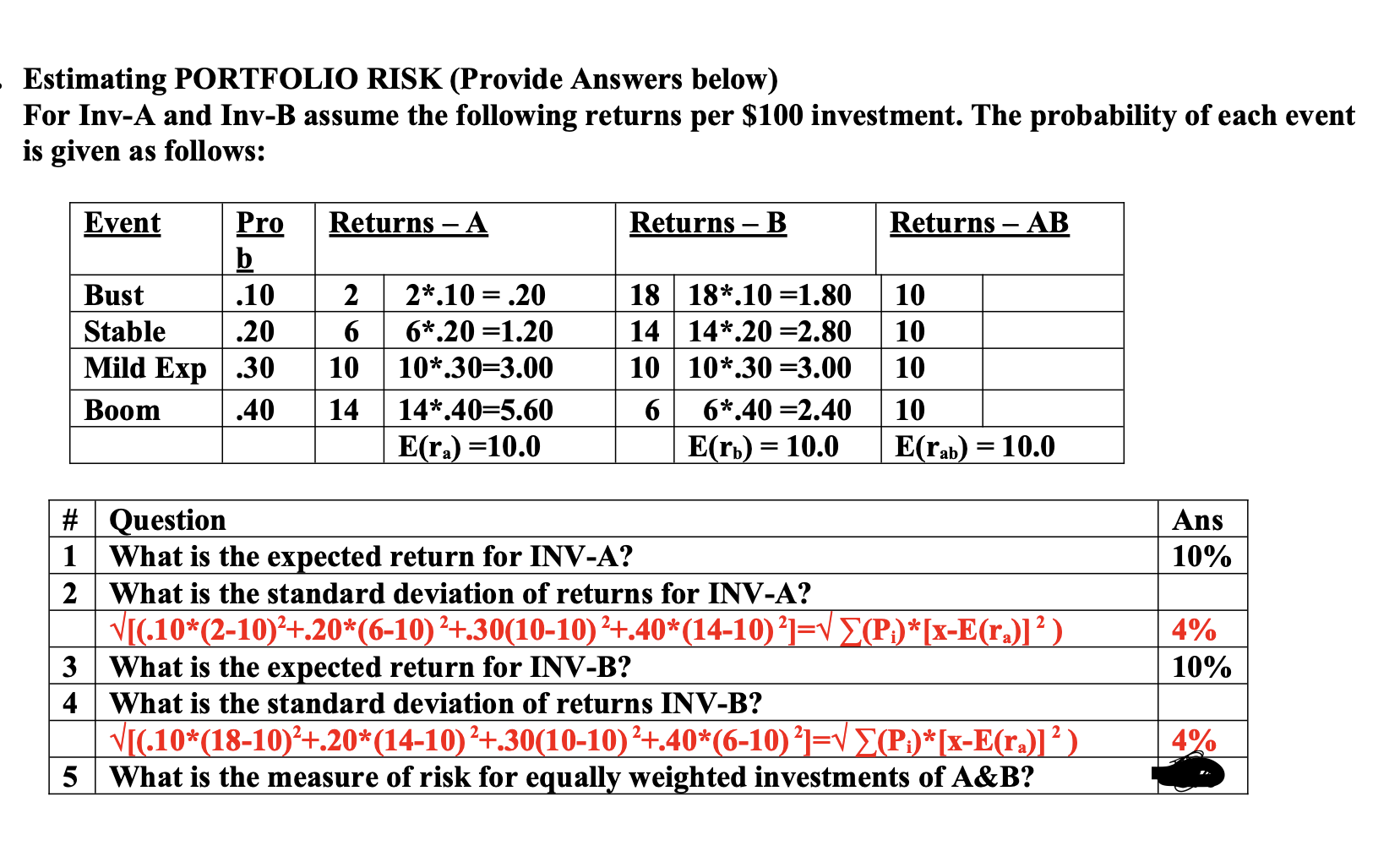 Solved Estimating PORTFOLIO RISK (Provide Answers below) For | Chegg.com