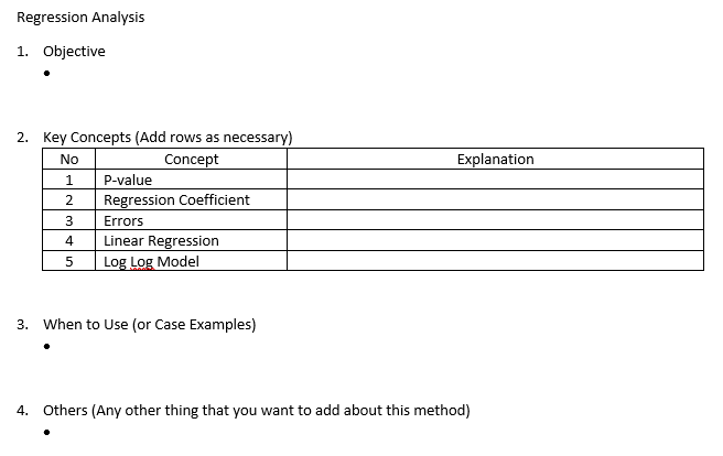 Solved Regression Analysis 1. Objective Explanation 1 2. Key | Chegg.com