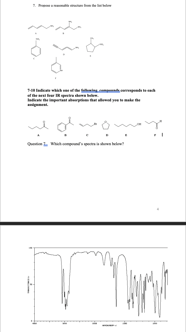 Solved 7. Propose a reasonable structure from the list below | Chegg.com