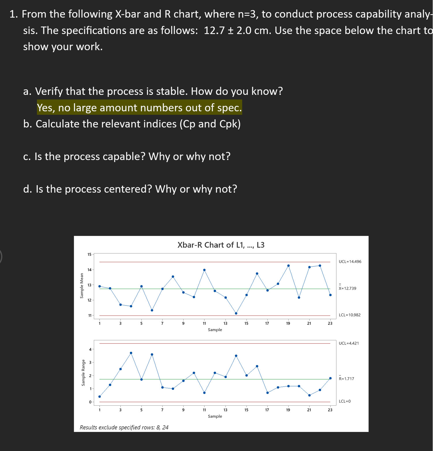 Solved 1. From the following X-bar and R chart, where n=3, | Chegg.com