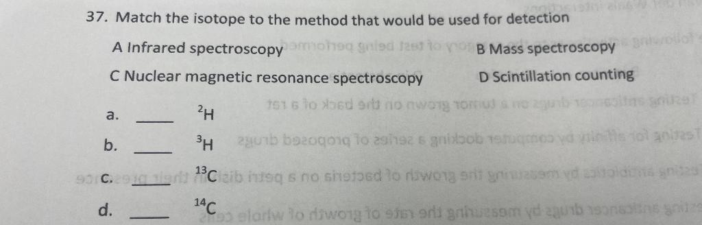 Solved 37. Match the isotope to the method that would be | Chegg.com