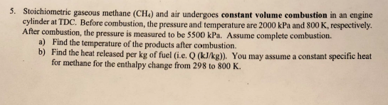Solved 5. Stoichiometric gaseous methane (CHA) and air | Chegg.com