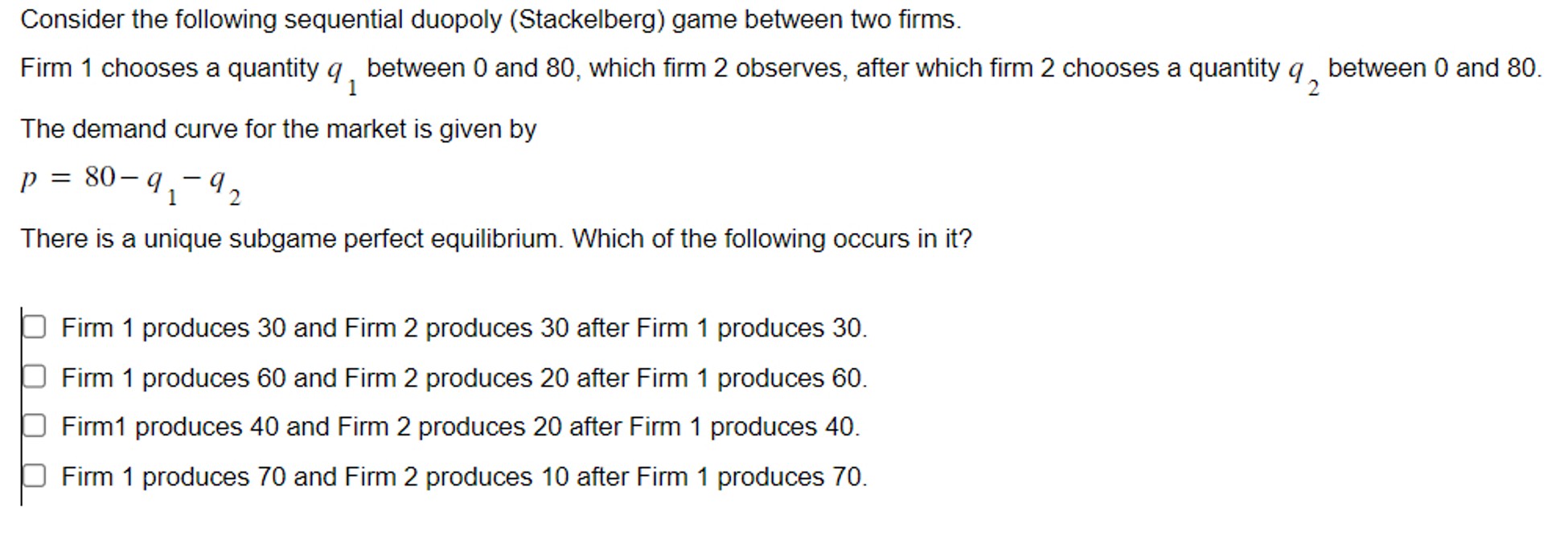 Solved Consider the following sequential duopoly | Chegg.com