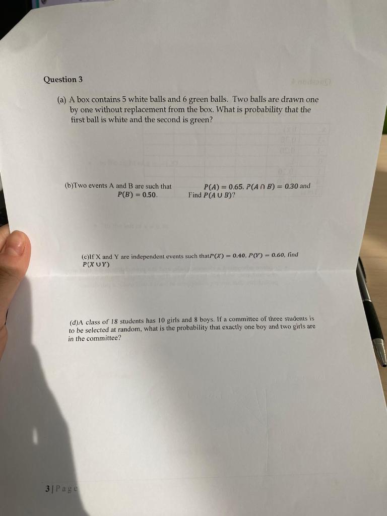 Solved (a) A box contains 5 white balls and 6 green balls. | Chegg.com