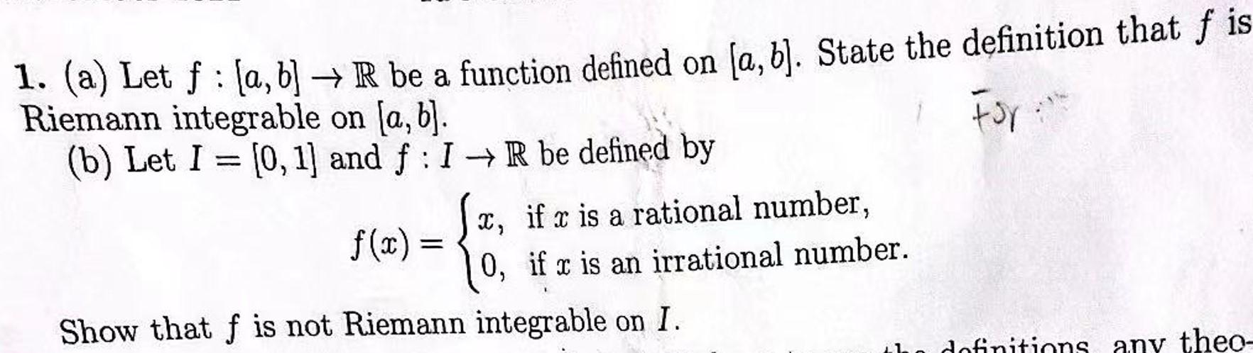 Solved 1 For 1. (a) Let f : [a, b] → R be a function defined | Chegg.com