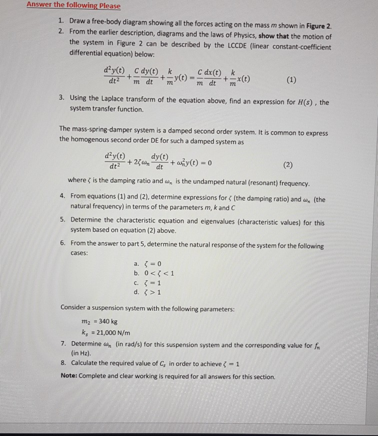 Solved Styles Question : A vehicle suspension system can be | Chegg.com