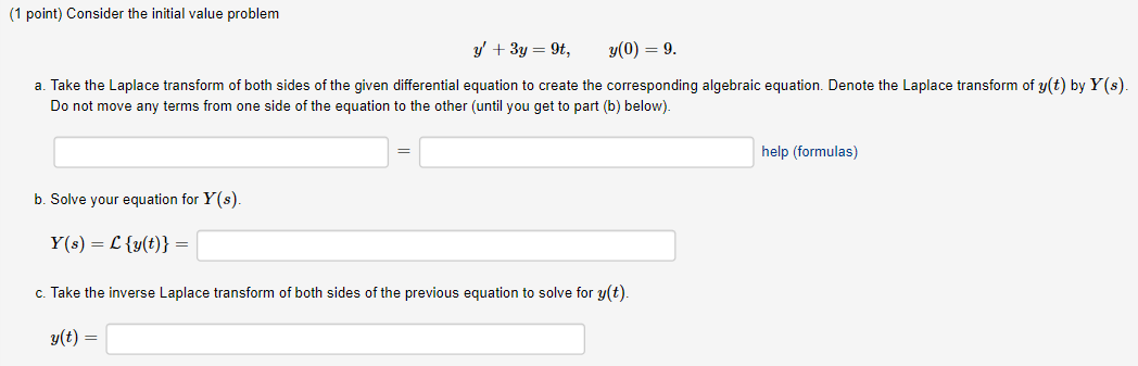 Solved (1 point) Consider the initial value problem | Chegg.com