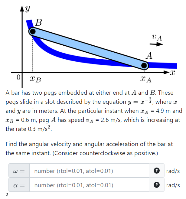 Solved A bar has two pegs embedded at either end at A and B. | Chegg.com