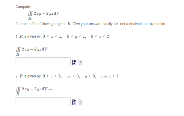 Solved Compute SIT 2 ry-2 yzdV for each of the following | Chegg.com