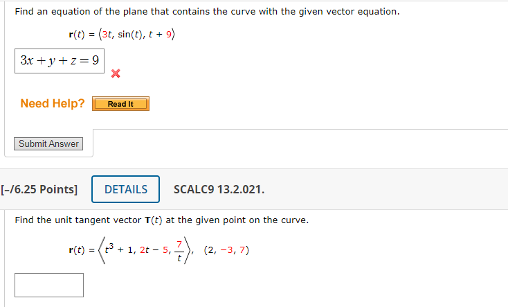 Solved Find An Equation Of The Plane That Contains The Curve