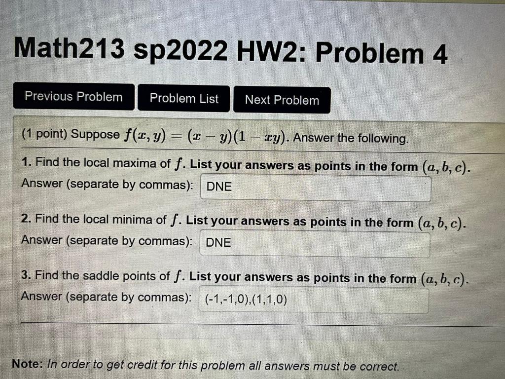 Solved Math213 sp2022 HW2: Problem 4 Previous Problem | Chegg.com