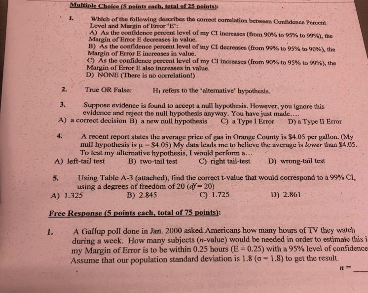 Solved Multiple Choice (5 points each, total of 25 points): | Chegg.com