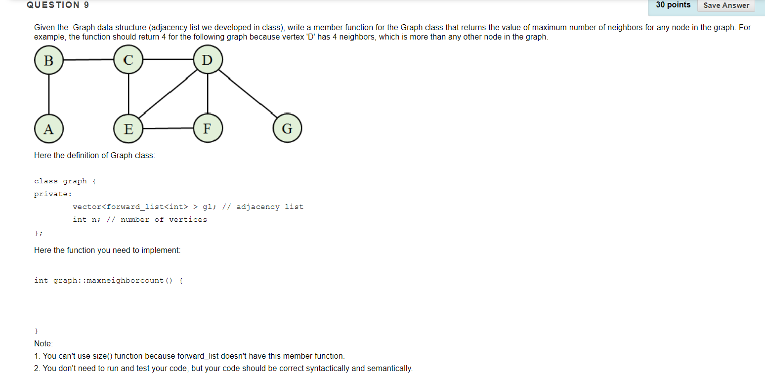 Solved QUESTION 9 30 points Save Answer Given the Graph data | Chegg.com