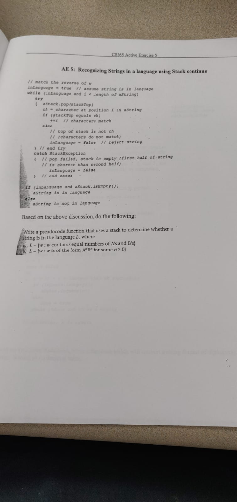 Solved ) AE 5: Recognizing Strings in a language using Stack | Chegg.com