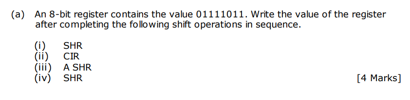 Solved (a) ﻿An 8-bit register contains the value 01111011 . | Chegg.com