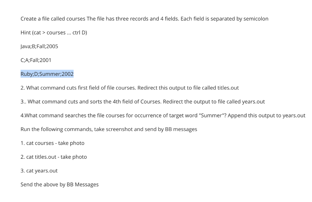 Solved Create a file called courses The file has three | Chegg.com