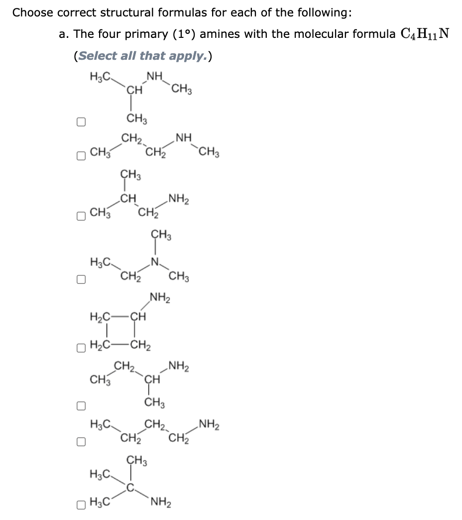 Solved Choose correct structural formulas for each of the | Chegg.com