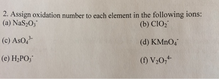 Solved Assign oxidation number to each element in the | Chegg.com