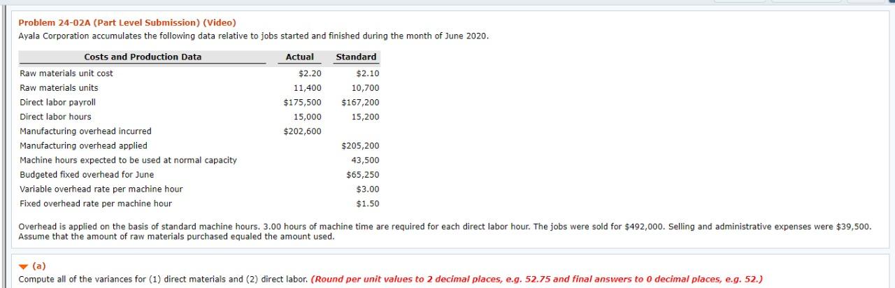 Solved Problem 24-02A (Part Level Submission) (Video) Ayala | Chegg.com