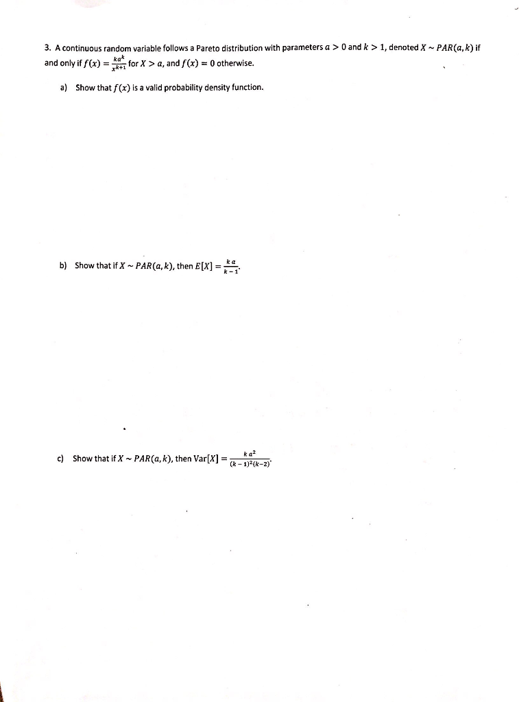 Solved 3. A continuous random variable follows a Pareto | Chegg.com
