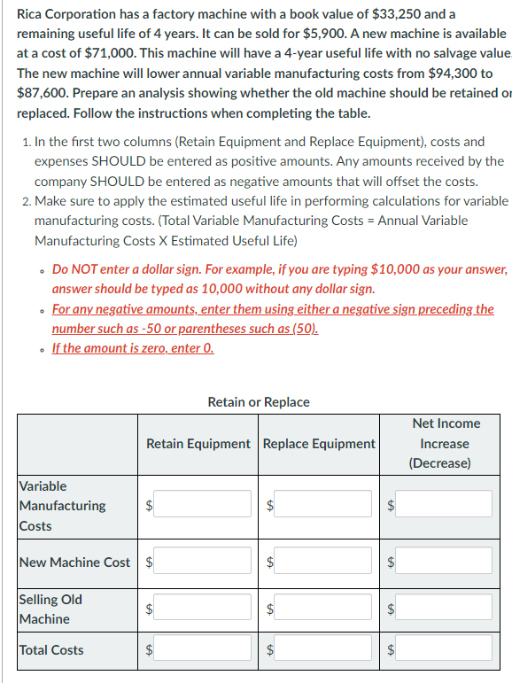 Solved Rica Corporation has a factory machine with a book | Chegg.com