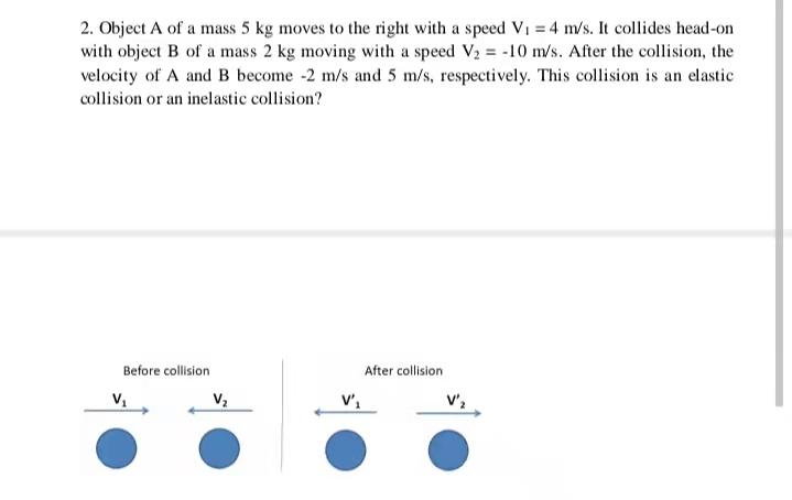 Solved 2. Object A of a mass 5 kg moves to the right with a | Chegg.com