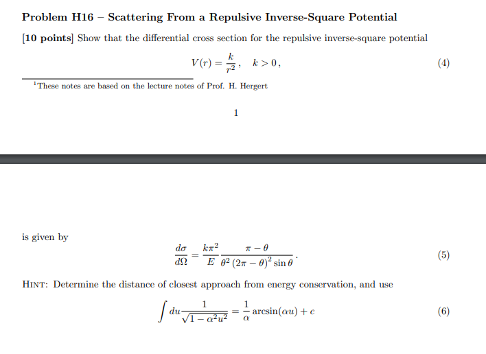 Solved Problem H16 - Scattering From a Repulsive | Chegg.com