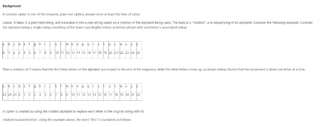 Solved Background A rotation cipher is one of the simplest, | Chegg.com