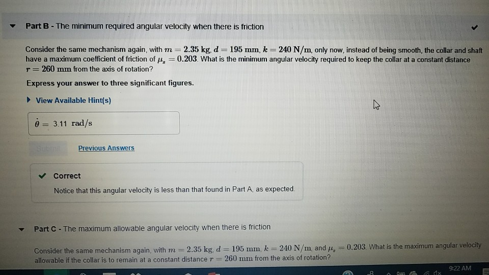 Solved Part B - The minimum required angular velocity | Chegg.com
