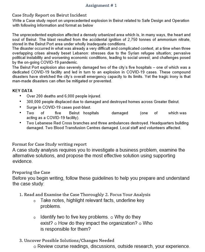 Assignment #1 Case Study Report on Beirut Incident | Chegg.com