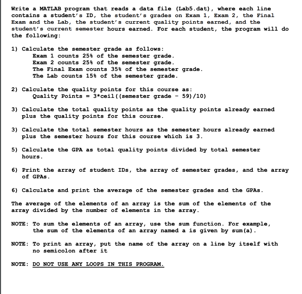Write a MATLAB program that reads a data file | Chegg.com