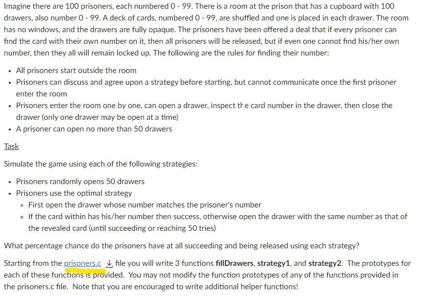Solved Imagine there are 100 prisoners, each numbered 0 - | Chegg.com