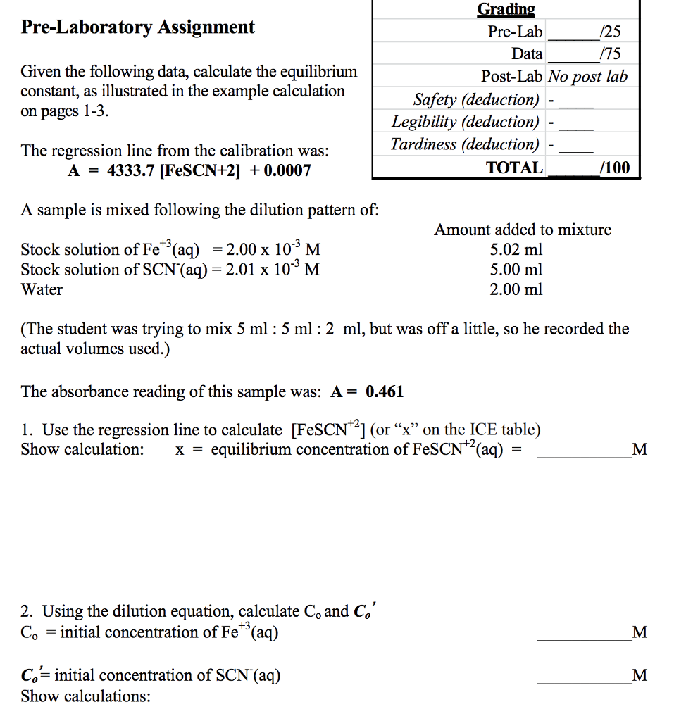 Solved Grading Pre-Laboratory Assignment Pre-Lab Data /25 | Chegg.com
