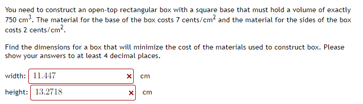 Solved You need to construct an open-top rectangular box | Chegg.com