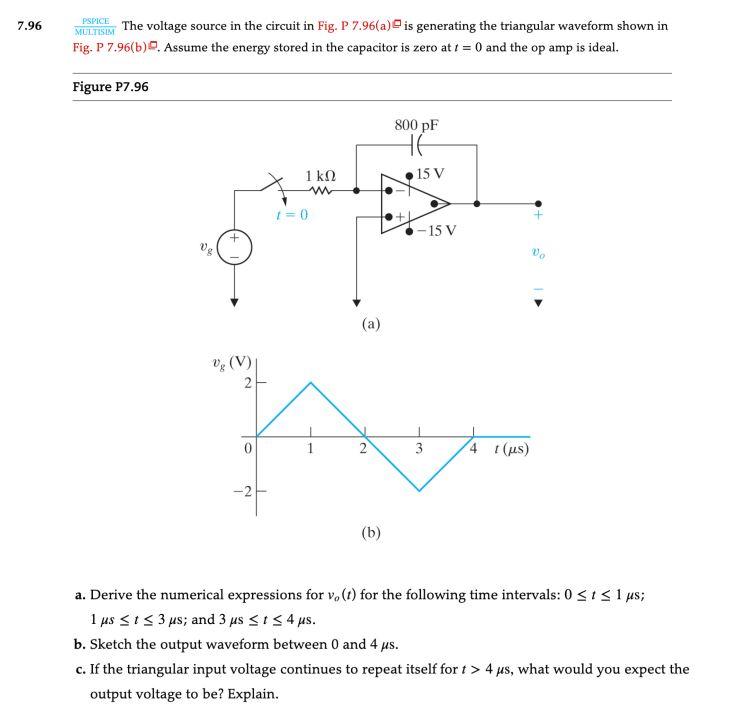 Solved 7.96 PSPICE MULTISIM The voltage source in the | Chegg.com