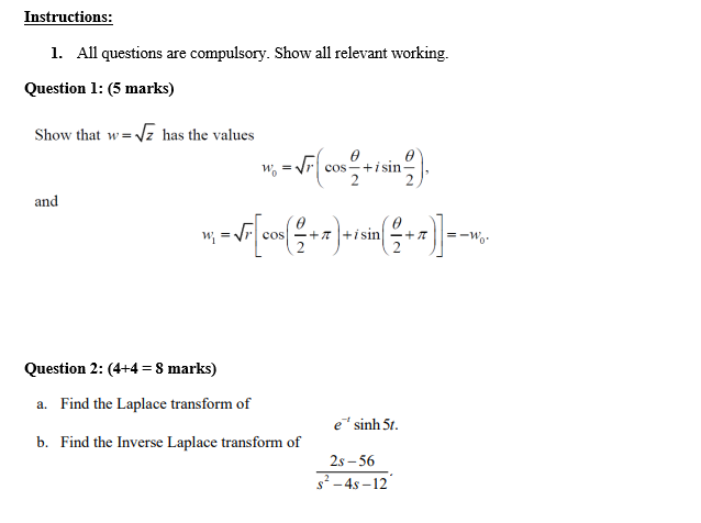 Solved Instructions: 1. All questions are compulsory. Show | Chegg.com