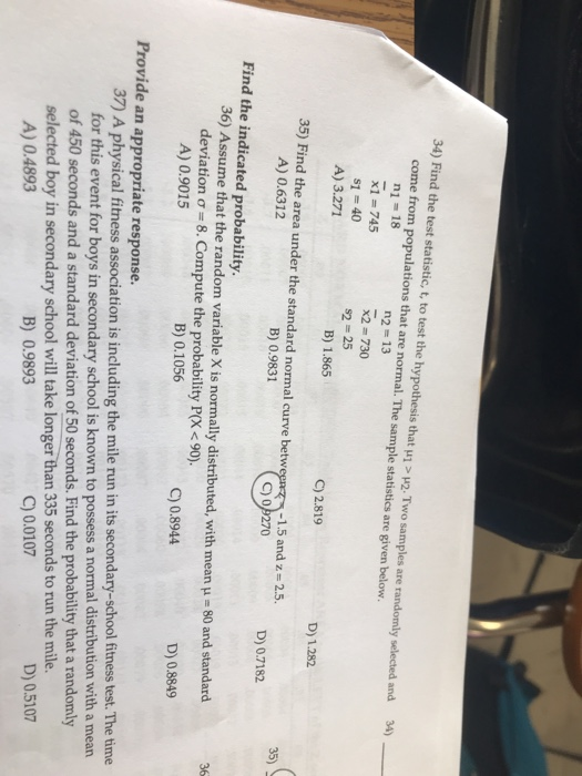Solved 34 Find The Test Statistic T To Test The 8518