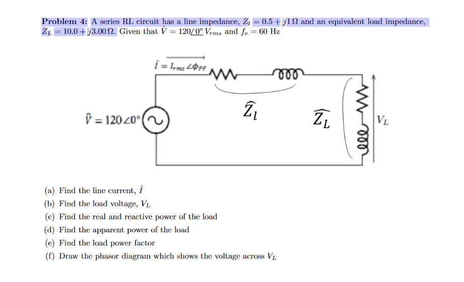 Solved Problem 4: A series RL circuit has a line impedance, | Chegg.com