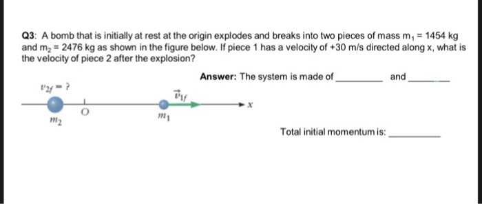 Solved Q3: A bomb that is initially at rest at the origin | Chegg.com