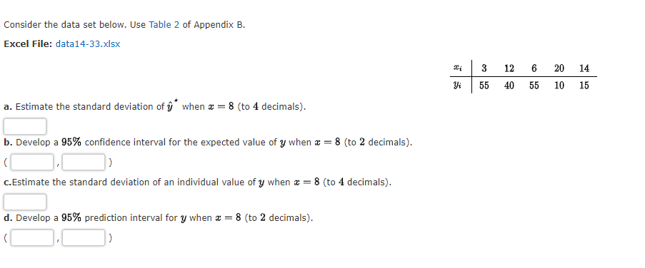Solved Consider the data set below. Use Table 2 of Appendix | Chegg.com