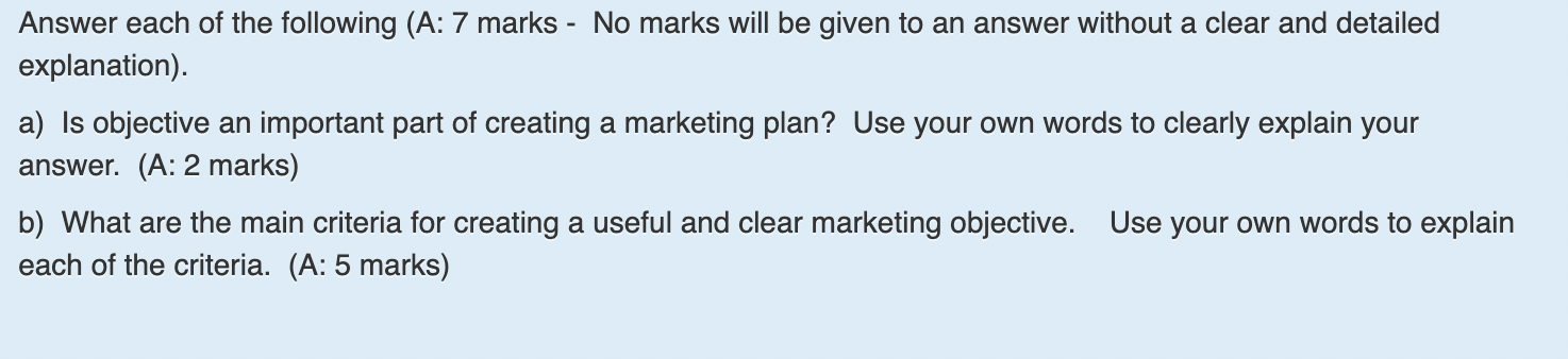 Solved Answer each of the following (A: 7 marks - No marks | Chegg.com