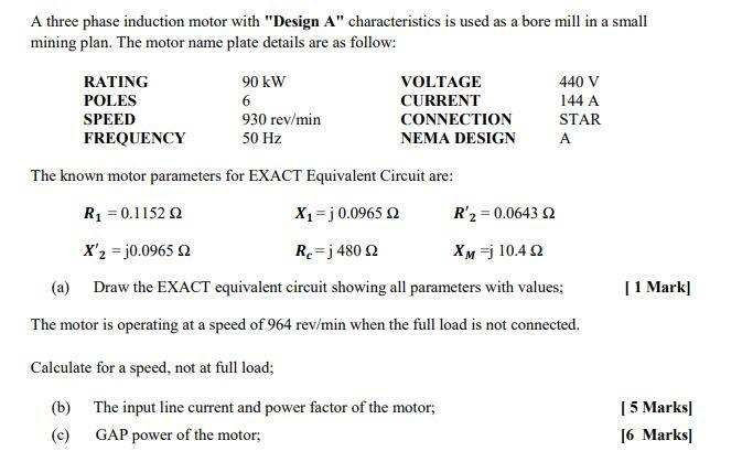 Solved A three phase induction motor with "Design A" | Chegg.com